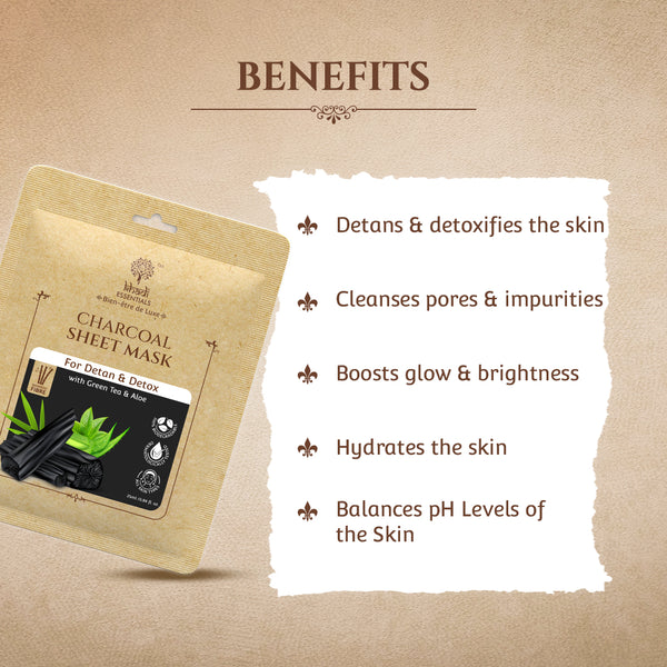 Charcoal & Green Tea Ayurvedic Serum Sheet Mask For Detan & Detox (Pac – Khadi Essentials