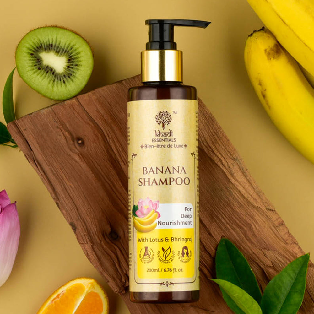 Banana Hair Shampoo for Deep Nourishment with bhringraj & Lotus – Khadi ...